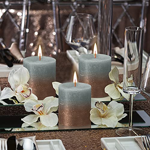 BOLSIUS 4 Pack Eucalyptus Green/Copper Sunset Rustic Metallic Pillar Candles - 2.75 X 3.25 Inches - Natural Eco-Friendly Plant-Based Wax - Unscented Dripless Smokeless 35 Hour Quality European Candles