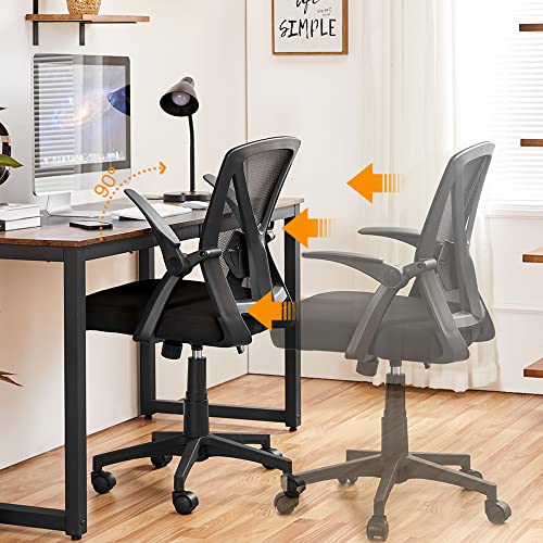 Yaheetech Home Office Chair Work Desk Chair Swivel Computer Mesh Chair with Flip-up Arms Adjustable Height Lumbar Support Executive Office Task Chair for Home Office Students Study, Black