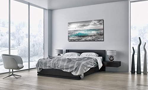 Framed Wall Art Canvas Ocean Decor Beach Theme Bedroom Large Sunset Blue Ocean Waves Seagulls Panels for Interior Bathroom Wall Décor Scenery Bed Dining Room Peel And Stick Decorative 24"x48"