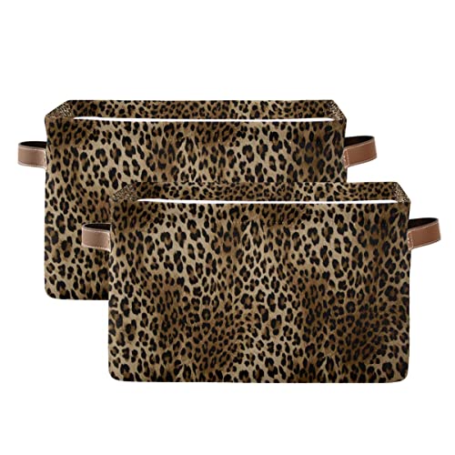 Storage Basket Cube Vintage Animal Cheetah Leopard Print Large Collapsible Toys Storage Box Bin Laundry Organizer for Closet Shelf Nursery Kids Bedroom,15x11x9.5 in,2 Pack