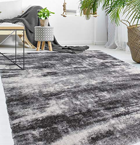 NOORI RUG - Premium & Luxury Imported - Lux Madison Machine Made High Pile Abstract - Rectangle - Charcoal - Grey - 10' x 14', Bedroom, Dining Room
