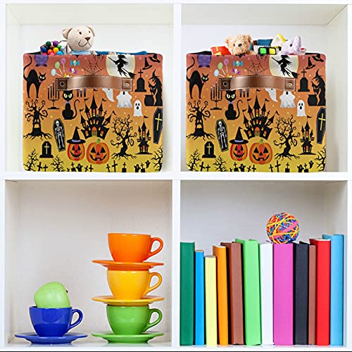 xigua Halloween Woods Spooky Tree Pumpkins Storage Bin for Toy Storage Basket Dirty Clothes Sundries Office Home Closet Organizer Shelf Cube Box Waterproof Laundry Basket