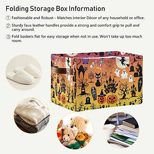 xigua Halloween Woods Spooky Tree Pumpkins Storage Bin for Toy Storage Basket Dirty Clothes Sundries Office Home Closet Organizer Shelf Cube Box Waterproof Laundry Basket