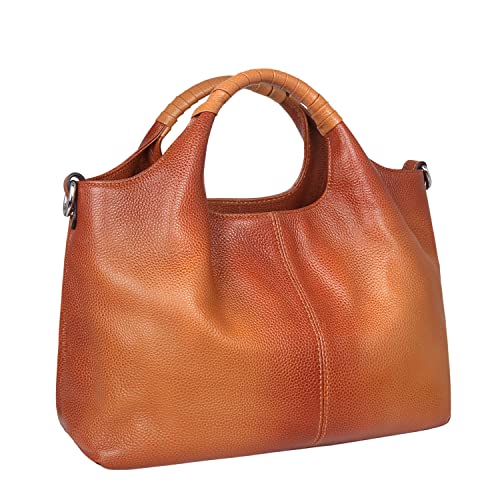 Iswee Genuine Leather Satchel Purse for Women Purses and Handbags Shoulder Bag Designer Top Handle Tote Bag (Sorrel)