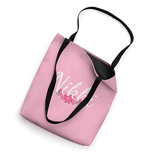 Custom Nikki Gift Personalized Name Flowers Floral Pink Tote Bag