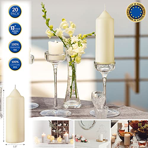 SPAAS Ivory Pillar Candles - 20 Pack | 1.5x4 Inch Bulk Pillar Candles, Dripless Dinner Candles | Unscented Pillar Candles for Home Décor, Memorial, Vigil, Parties, Wedding, Decorative Lantern