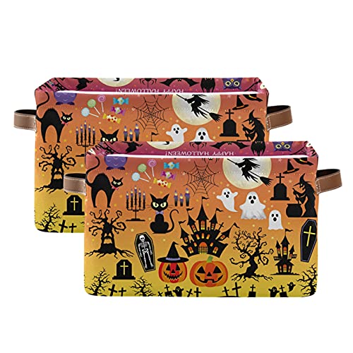 xigua Halloween Woods Spooky Tree Pumpkins Storage Bin for Toy Storage Basket Dirty Clothes Sundries Office Home Closet Organizer Shelf Cube Box Waterproof Laundry Basket
