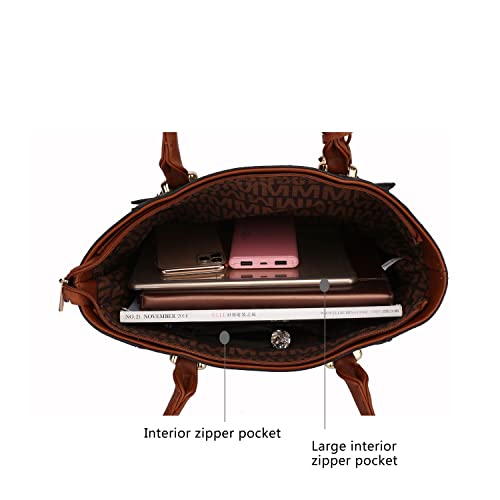 MKF 3-PC Set, Shoulder Bag for Women, Small Tote Handbag & Wristlet Purse β Top Handle PU Leather Fashion Pocketbook Lady Brown