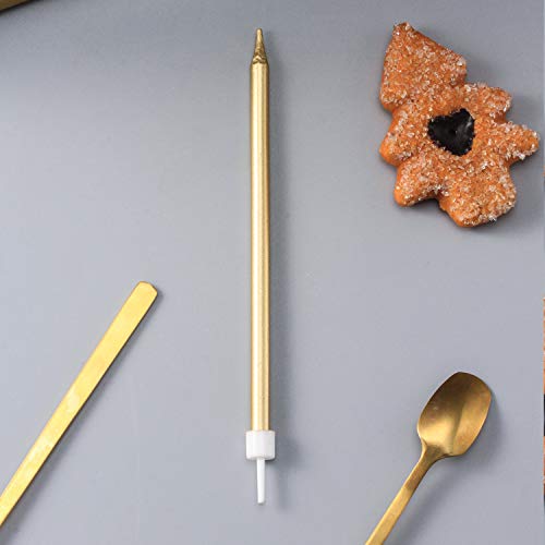 Pfizermay 24 Count Metallic Birthday Candles in Holders Gold Tall Birthday Cake Candles Long Thin Cupcake Candles for Birthday Wedding Party Decoration (Gold)