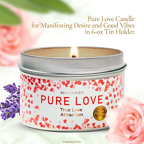 Pure Love Aromatherapy Candle for Love Attraction, Romance - Sage Rose Lavender Scented, Natural Soybean Wax Tin for Purification & Chakra Healing