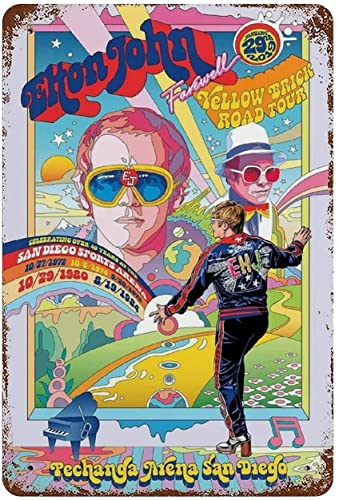 HCHANA Singer Elton John Metal Sign Iron Hanging Plate Vintage Wall Decor Iron Painting Plaque Poster Home Wall Farm House Novelty Gift for Women Men Teens 11.8 Inch ×7.9 Inch , White-style1