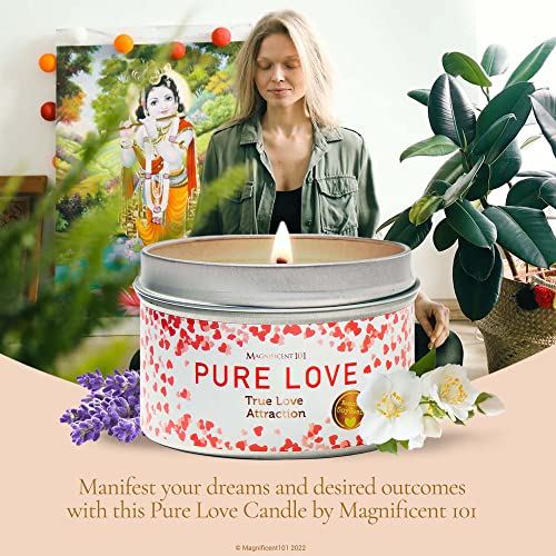 Pure Love Aromatherapy Candle for Love Attraction, Romance - Sage Rose Lavender Scented, Natural Soybean Wax Tin for Purification & Chakra Healing