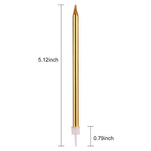 Pfizermay 24 Count Metallic Birthday Candles in Holders Gold Tall Birthday Cake Candles Long Thin Cupcake Candles for Birthday Wedding Party Decoration (Gold)