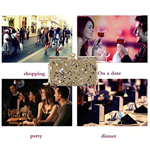 Quniko Chic Rhinestone Box Clutch Bling Evening Wedding Handbags Bridal Purse, Gold