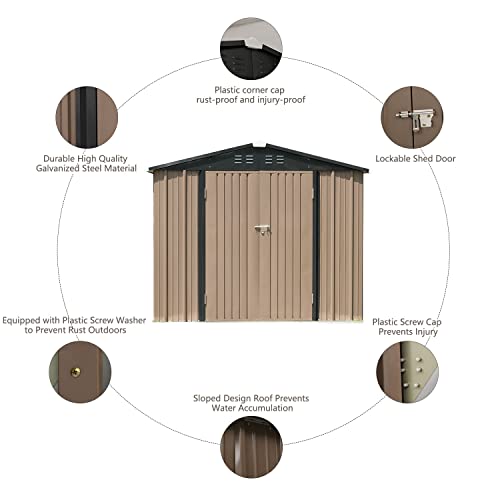 6x8 FT Storage Sheds Outdoor, Utility Steel Tool Sheds for Garden Backyard Lawn, Large Patio House Building with Lockable Door (Dark Grey)