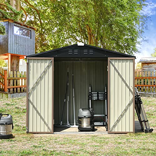 6x8 FT Storage Sheds Outdoor, Utility Steel Tool Sheds for Garden Backyard Lawn, Large Patio House Building with Lockable Door (Dark Grey)
