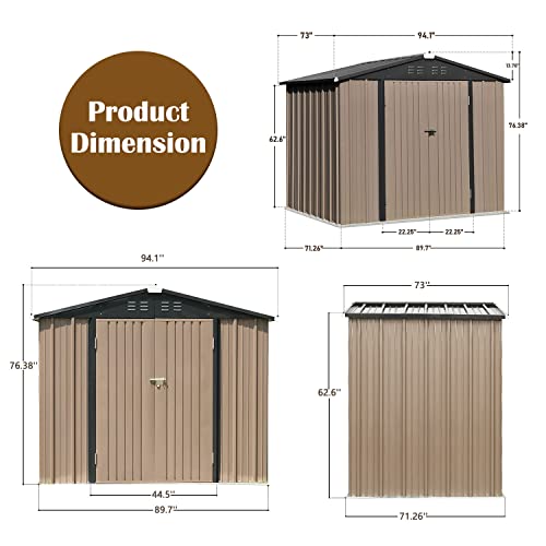 6x8 FT Storage Sheds Outdoor, Utility Steel Tool Sheds for Garden Backyard Lawn, Large Patio House Building with Lockable Door (Dark Grey)