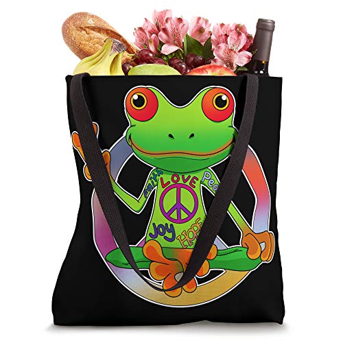Hippie Frog Peace Sign Yoga Frogs Hippies 70s Tote Bag