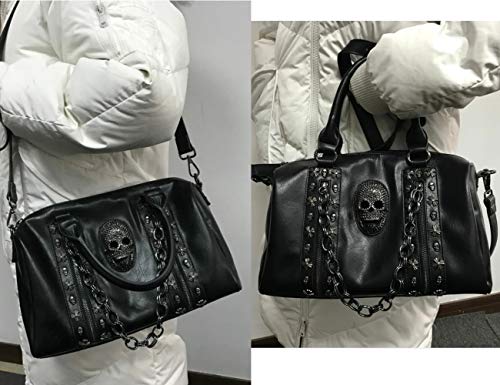 FiveloveTwo Women Skull Chain Handbag and Purse Gothic Rivet Tote Satchel Shoulder Bag Black