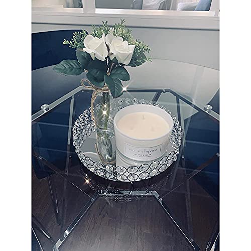 Hedume Mirrored Crystal Vanity Tray, 10 Inches Crystal Cosmetic Makeup Tray, Ornate Decorative Tray for Perfume, Jewelry and Makeup