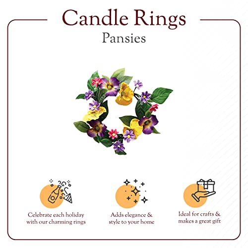 A Cheerful Giver Small Wreath Candle Ring - Pansies Artificial Floral Decor for Candles - Centerpieces & Home Accents