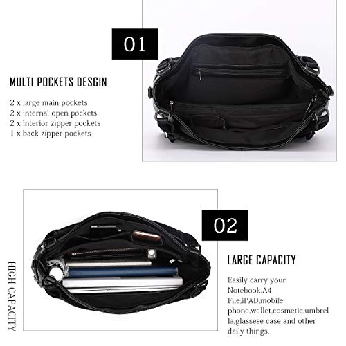 KL928 Purses for Women Shoulder Handbag Top Handle Hobo Tote Bags, PU Leather (Black-2)