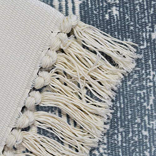 ABREEZE Cotton Rug Runner 2'x4.3', Boho Rug for Bedroom, Hand Woven Cotton Fringe Tassel Area Rug for Kitchen Laundry Bathroom Doorway