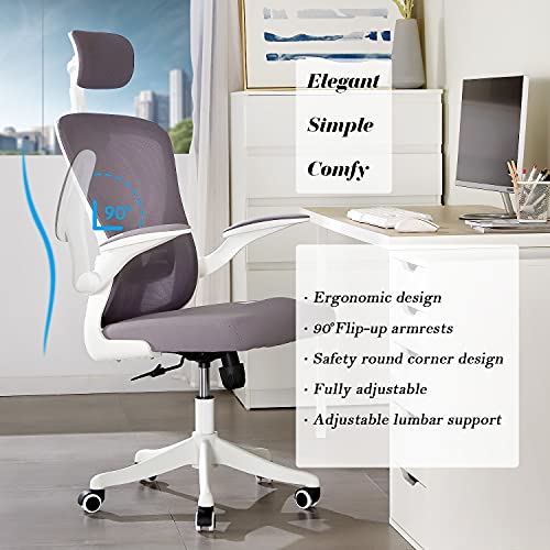 Dedeo Ergonomic Office Chair, Home Office Computer Chair, High Back Mesh Desk Chair with Adjustable Lumbar Support and Headrest, Tilt Function, Thick Seat Cushion Breathable Mesh Computer Chair
