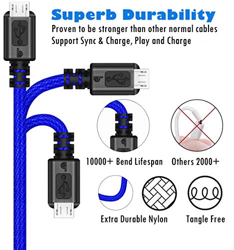 2 Pack 10ft Charging Charger Cable for PS4 Controller, Nylon Braided USB Charge Cable Data Sync Cord with Customized Connector for Sony Playstation 4/ PS4 Slim/ PS4 Pro Controllers (ONLY Fit PS4)