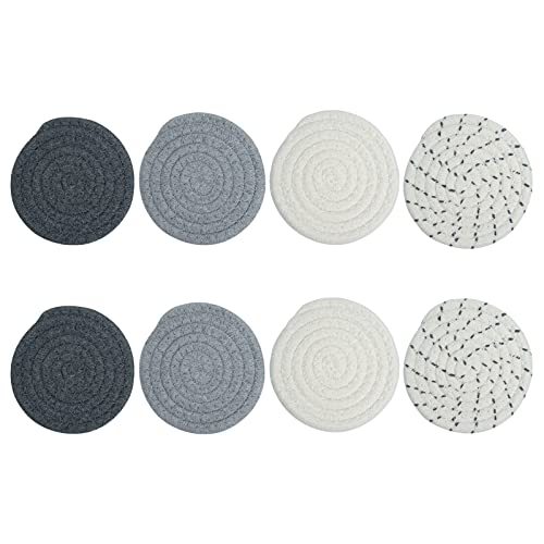Coasters for Drinks Absorbent with Holder,Handmade Woven Coasters for Table Protection, Heat-Resistant Braided Coasters Set of 8, Great Housewarming Gift, Beige/Grey, Light Grey, Beige