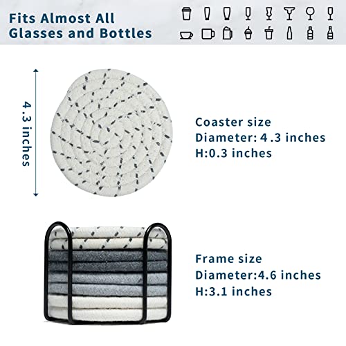 Coasters for Drinks Absorbent with Holder,Handmade Woven Coasters for Table Protection, Heat-Resistant Braided Coasters Set of 8, Great Housewarming Gift, Beige/Grey, Light Grey, Beige