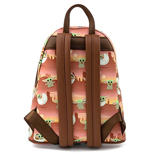 Loungefly Star Wars Baby Yoda Brown AOP Womens Double Strap Shoulder Bag Purse
