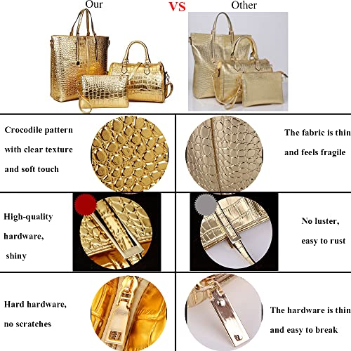 Downupdown Women Handbags and Purses Set Crocodile Pattern Tote Bags Top Handle Handbags Wristlets Wallet Shoulder Bag Satchel 3 Pcs with Shoulder Strap-Black