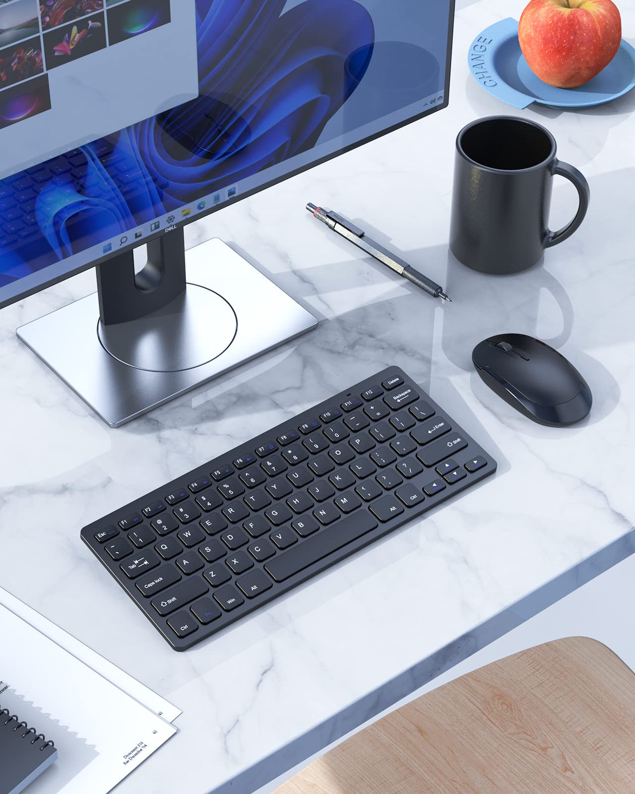 seenda Wireless Keyboard and Mouse Combo, Compact Small Keyboard Mouse Set with 2.4G USB Receiver, Slim Portable Keyboard and Silent Wireless Mouse for Laptop, Computer, Desktop, PC, Windows, Black