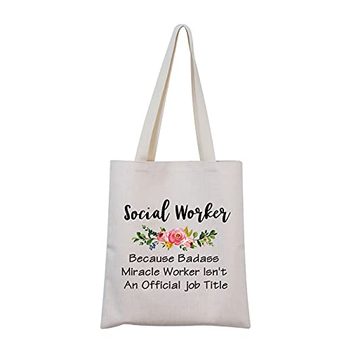 TSOTMO Social Work Appreciation Gift Social Worker Graduation Gift for Woman Because Badass Miracle Worker Isn't An Official Job Title canvas tote bags (Social Worker canvas)