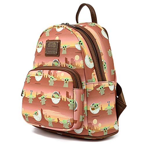 Loungefly Star Wars Baby Yoda Brown AOP Womens Double Strap Shoulder Bag Purse