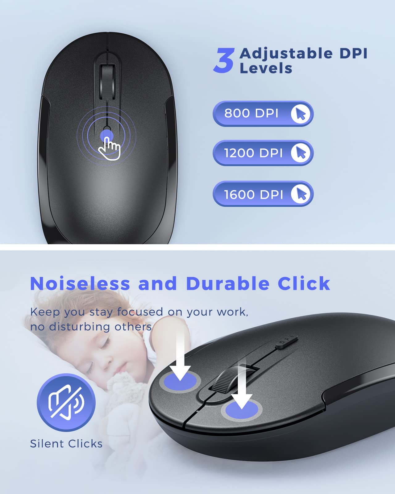 seenda Wireless Keyboard and Mouse Combo, Compact Small Keyboard Mouse Set with 2.4G USB Receiver, Slim Portable Keyboard and Silent Wireless Mouse for Laptop, Computer, Desktop, PC, Windows, Black