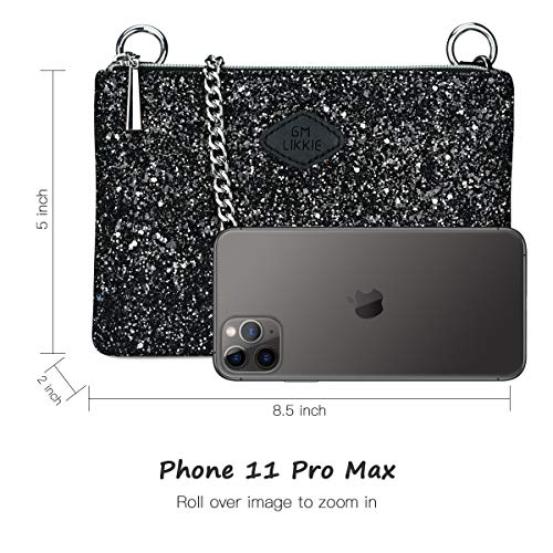 GM LIKKIE Crossbody Clutch Purse for Women, Glitter Evening Bag, Shoulder Wedding Handbag for Party (Black)