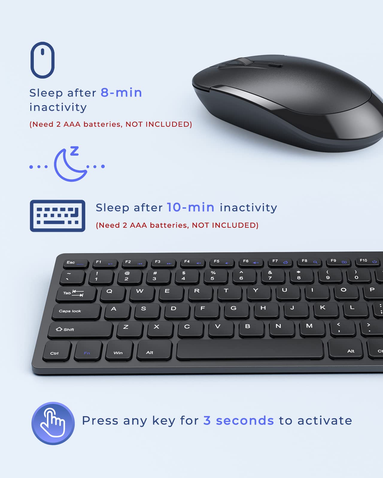 seenda Wireless Keyboard and Mouse Combo, Compact Small Keyboard Mouse Set with 2.4G USB Receiver, Slim Portable Keyboard and Silent Wireless Mouse for Laptop, Computer, Desktop, PC, Windows, Black