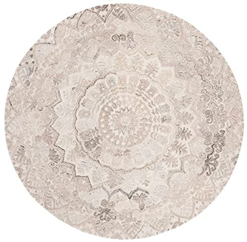 SAFAVIEH Marquee Collection 4' Round Beige/Ivory MRQ110B Handmade Mandala Medallion Wool Area Rug