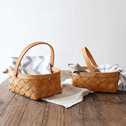 WINOMO Wooden Handmade Rattan Storage Basket Storage Container Houseware Storage Basket Woven Storage Basket with Handle