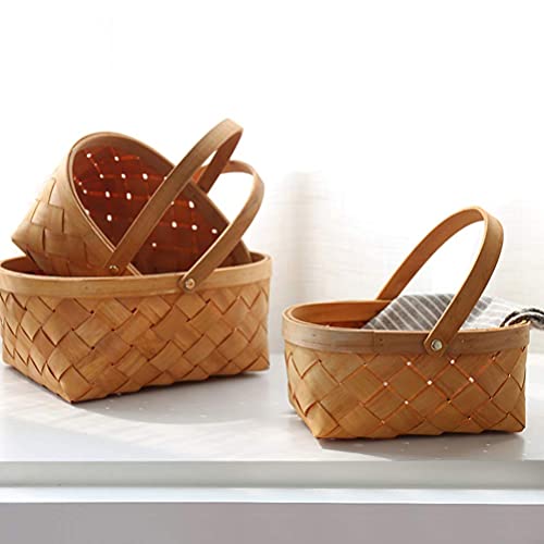 WINOMO Wooden Handmade Rattan Storage Basket Storage Container Houseware Storage Basket Woven Storage Basket with Handle
