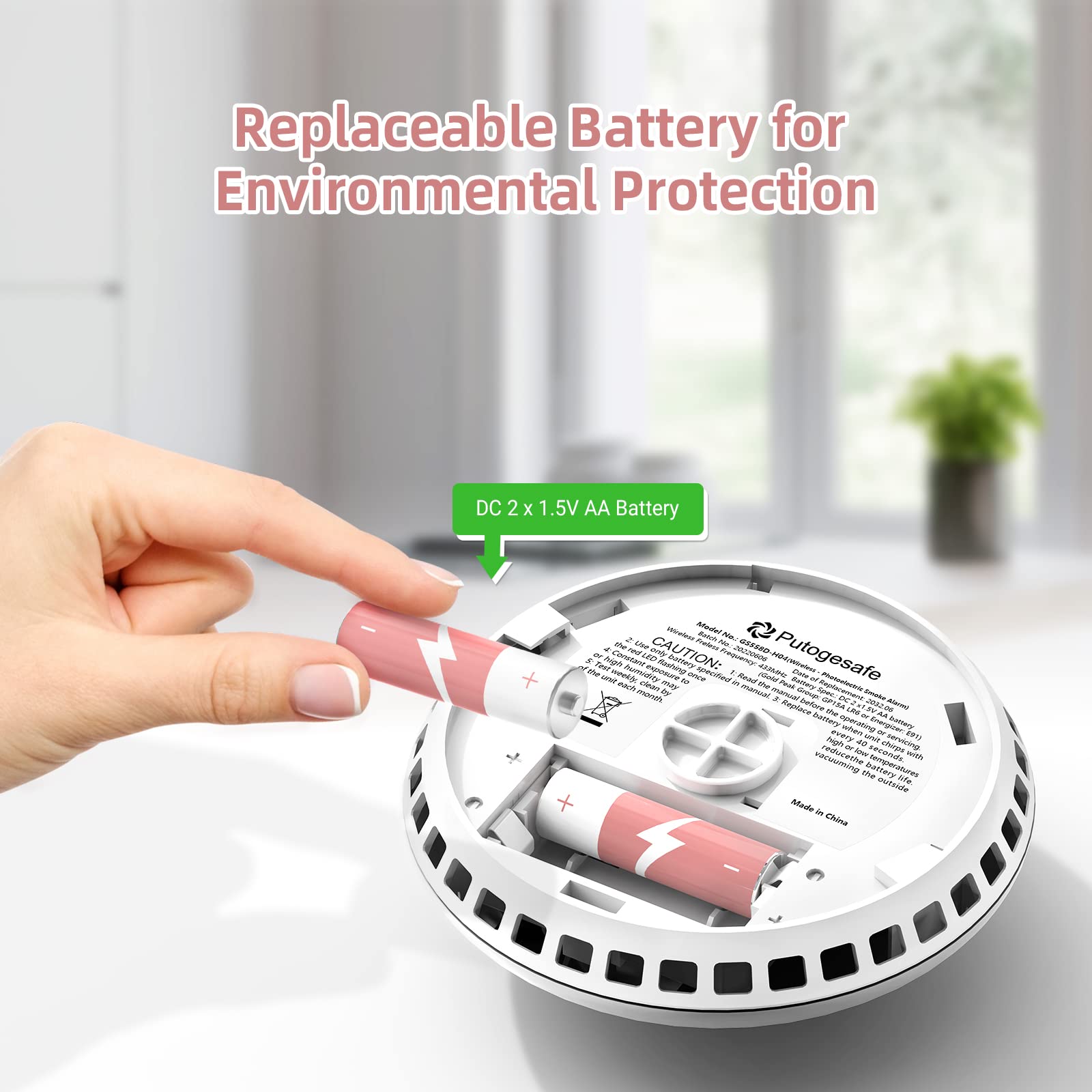 Putogesafe Smart Smoke Detector, Wireless WiFi Smoke Detector with App Control, WiFi Smoke Alarm with LED & Silence Button, Fire Alarm with Photoelectric Sensor for Home, Low Battery Warning, 2 Pack