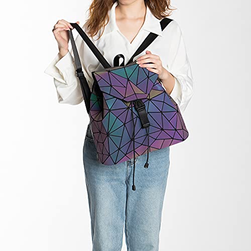 Lieseh Women's Geometric Holographic Glow Backpack Party Style Picks