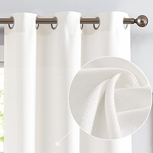 COLLACT White Curtains 84 Inch Length 2 Panels Set Linen Textured Casual Weave Living Room Curtain Light Weighted Drapes for Bedroom Grommet Top Light Filtering Farmhouse Window Treatments