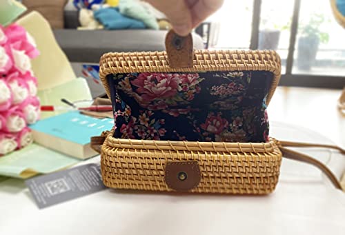 HAANCRAFTS HAAN Women Handwoven Wicker Rattan Crossbody Rectangle Bag Boho Purse Wallet β US Small, Color Brown (Rectangle Bag) Adjustable Strap