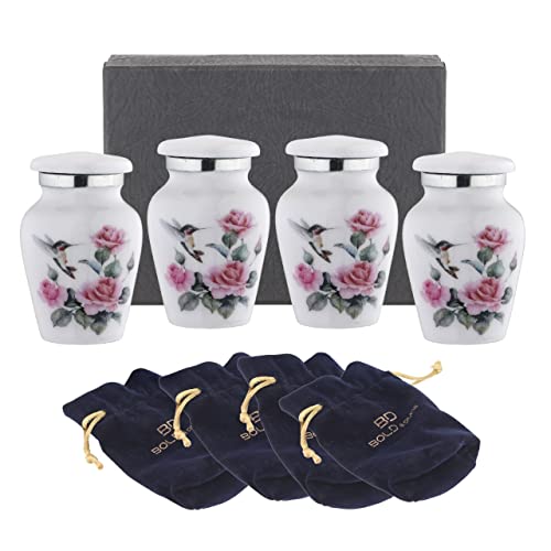 BOLD & DIVINE Small White Keepsake Urns |for Human or Pet Ashes | Mini Urns Set of 4 Hummingbird