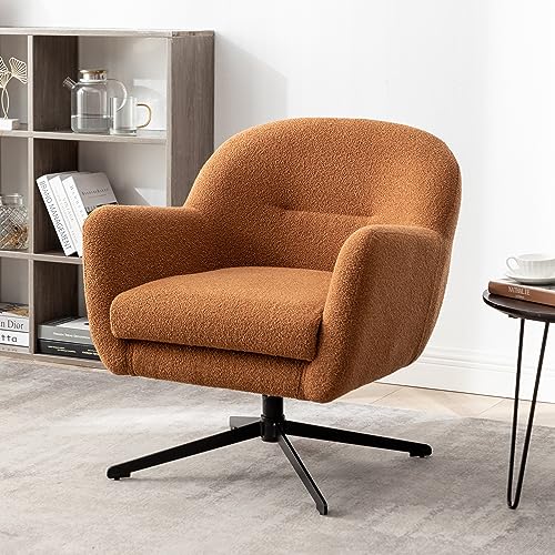 Art Leon Swivel Accent Chair, Modern Sherpa Fabric Upholstered Arm Chair, Single Sofa Chair with Metal Legs for Living Room Bedroom, Brown