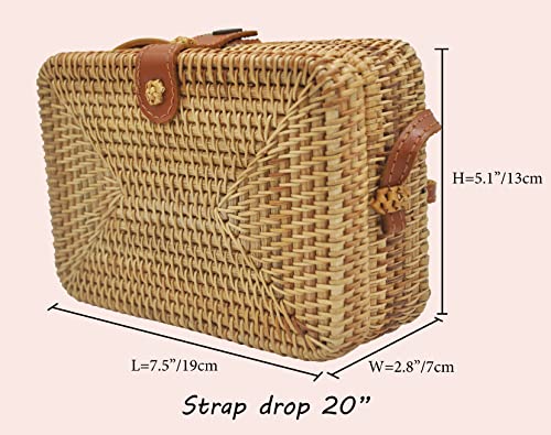 HAANCRAFTS HAAN Women Handwoven Wicker Rattan Crossbody Rectangle Bag Boho Purse Wallet β US Small, Color Brown (Rectangle Bag) Adjustable Strap