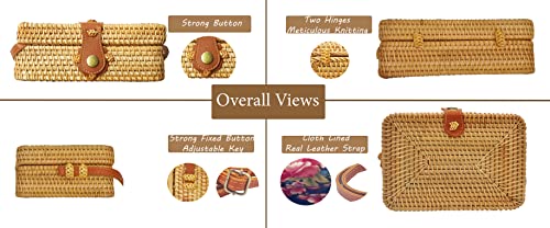 HAANCRAFTS HAAN Women Handwoven Wicker Rattan Crossbody Rectangle Bag Boho Purse Wallet β US Small, Color Brown (Rectangle Bag) Adjustable Strap